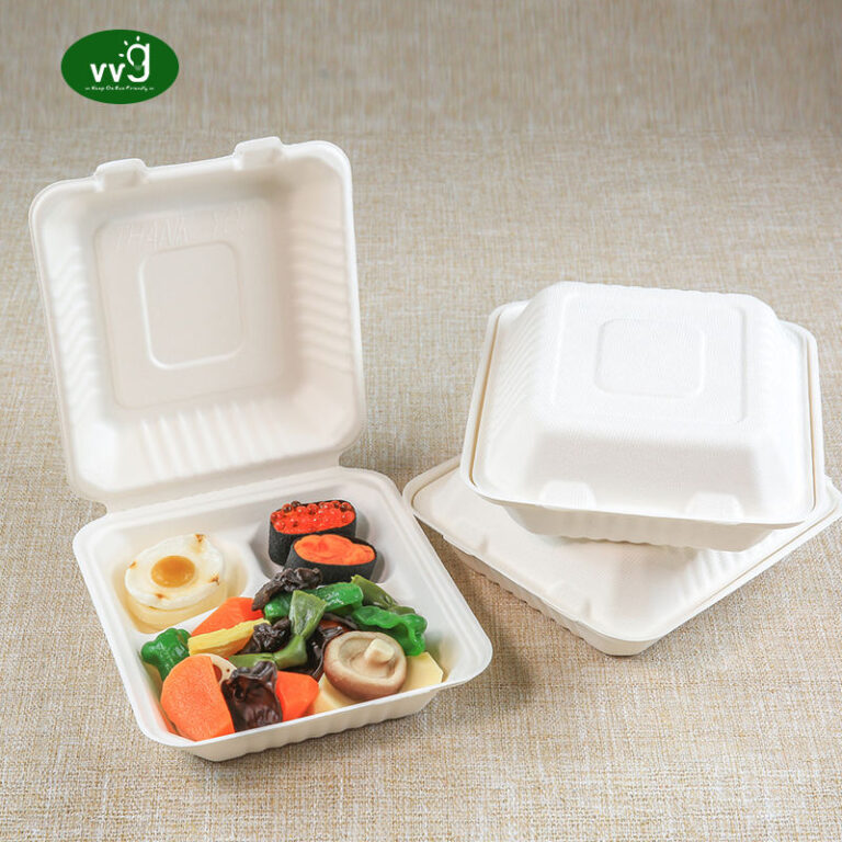 Sugarcane Pulp Clamshell Box 8 inch VVG-SSH0602 - VVG ECO HI-TECH