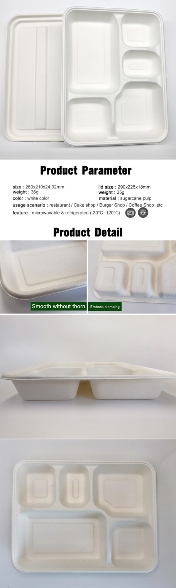 Sugarcane Pulp Food Tray VVG-SDB-H01 - VVG ECO HI-TECH